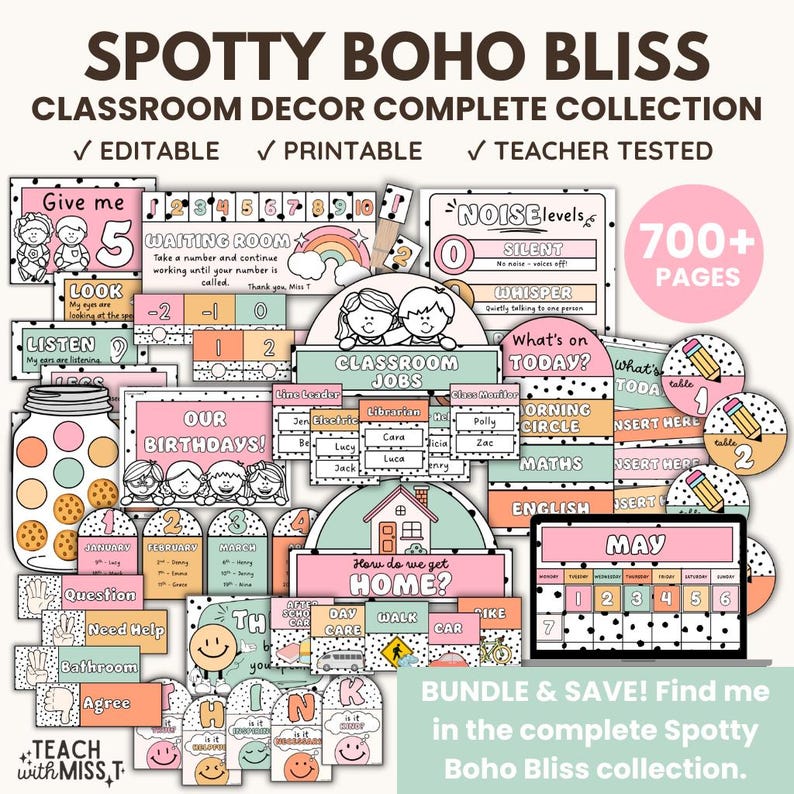 Boho Classroom Rules Posters: Spotty Classroom Decor (digital Download ...