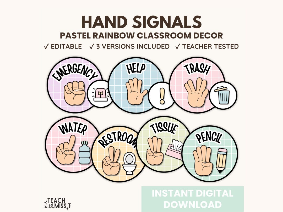 Pastel Classroom Hand Signals Posters: Calm Classroom Decor (digital ...