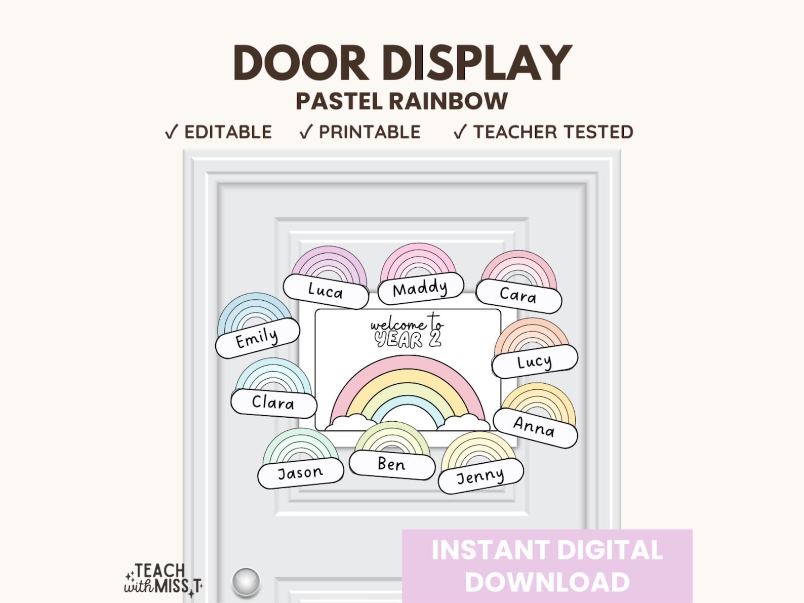 Pastel Rainbow Classroom Door Display: Editable Welcome Sign (digital ...