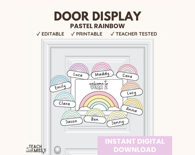 Boho Rainbow Classroom Door Display: Editable Welcome Sign (digital ...