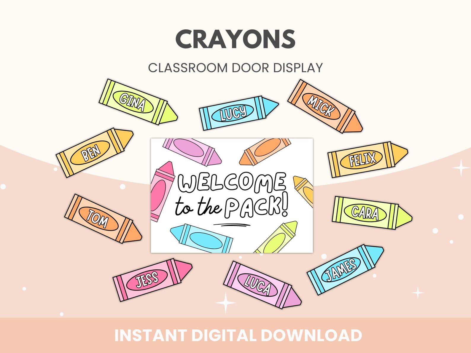 Crayons Classroom Door Display: Back to School Bulletin Board (digital ...