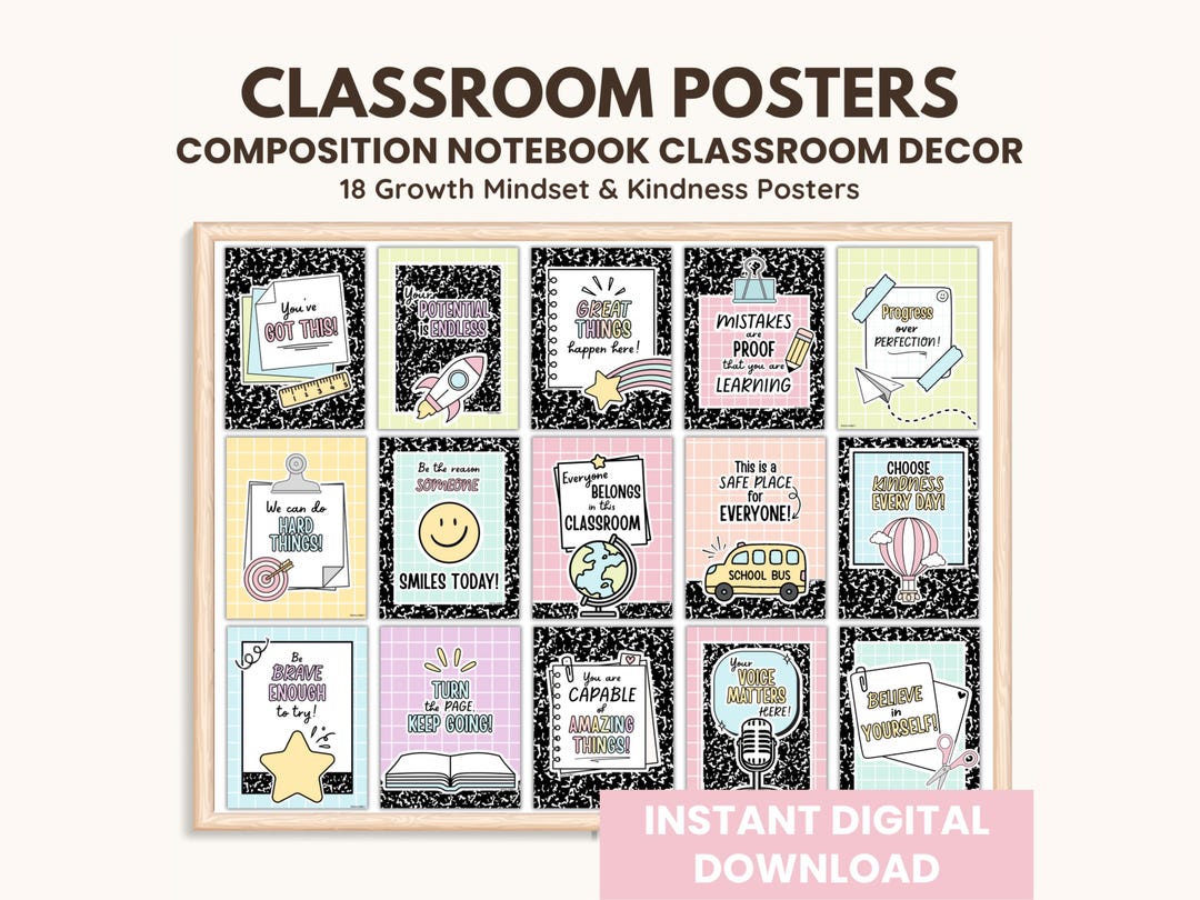 Pastel Classroom Decor Posters: Rainbow Composition Notebook Theme ...