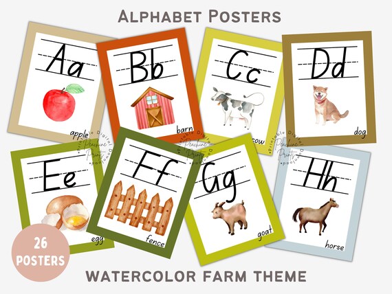 Farm Alphabet Posters Display ABC Alphabet Classroom Decor - Etsy