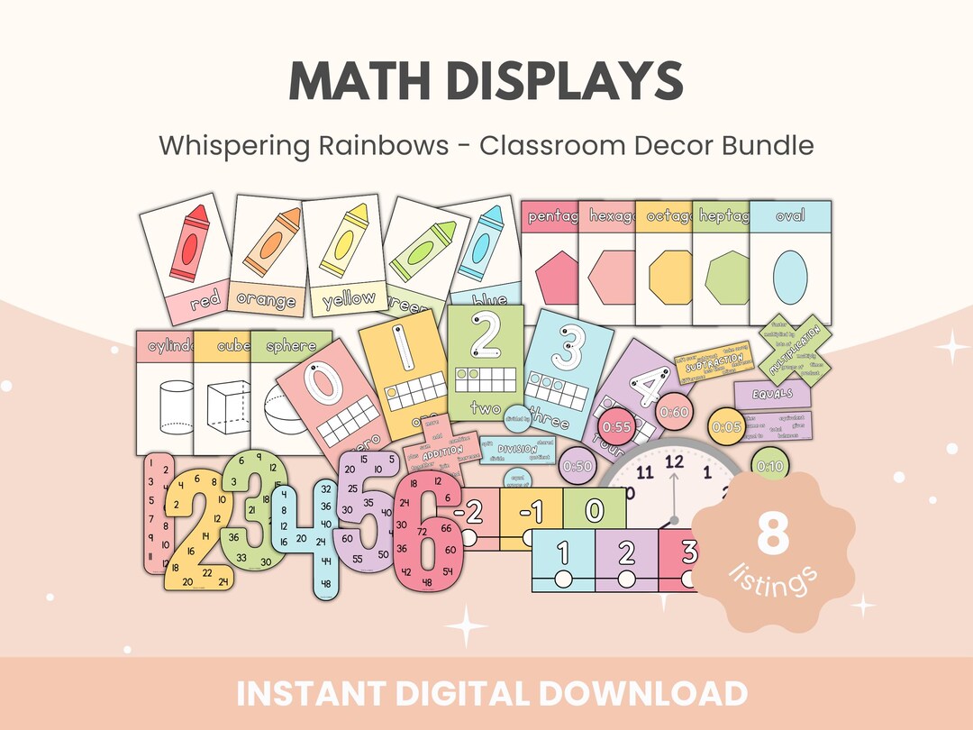Rainbow Classroom Math Display Bundle | Classroom Math Posters Decor ...