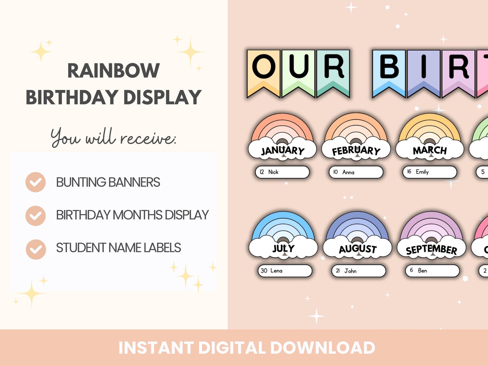 Rainbow Classroom Birthday Display: Bulletin Board Decor (digital ...