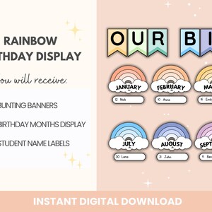 Rainbow Classroom Birthday Display: Bulletin Board Decor (digital ...