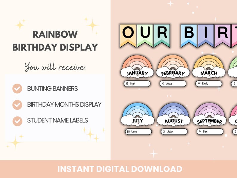 Rainbow Classroom Birthday Display: Bulletin Board Decor (digital ...