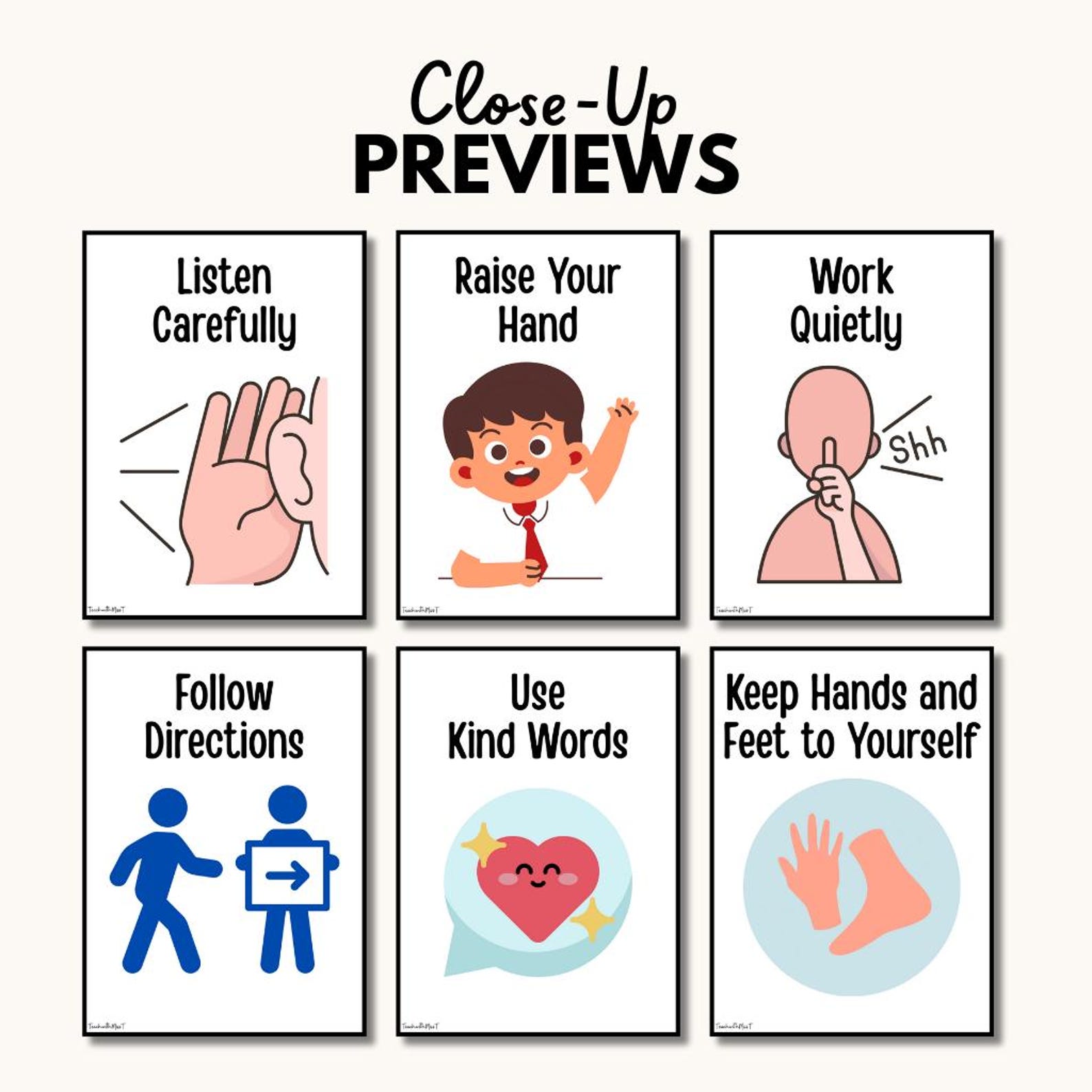 Classroom Behavior Management Visual Cue Cards: 24 Flashcards (digital ...
