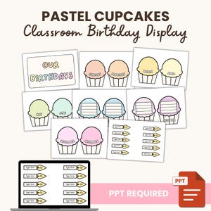 Cupcake Birthday Display Bundle | Pastel Rainbow Classroom Birthday ...