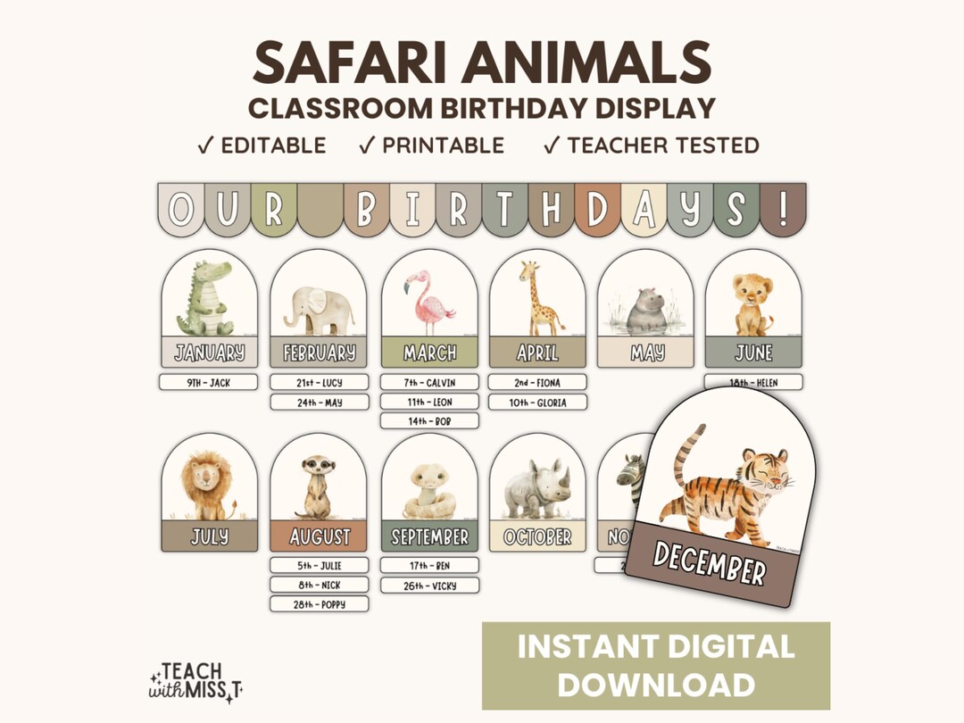 Safari Classroom Birthday Display Bundle | Jungle Animals Bulletin ...