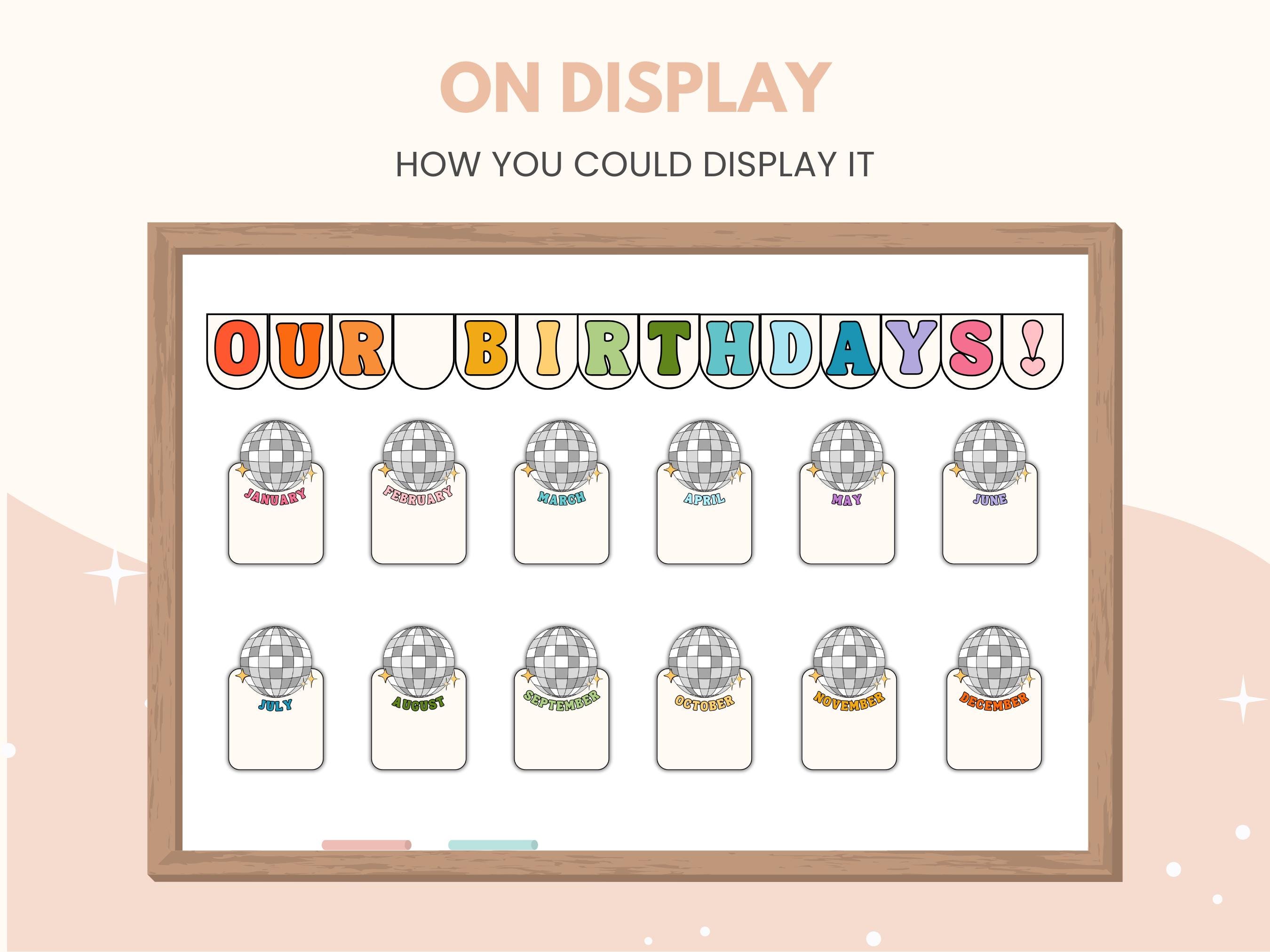 Disco Ball Classroom Birthday Display | Retro Birthday Bulletin Board ...