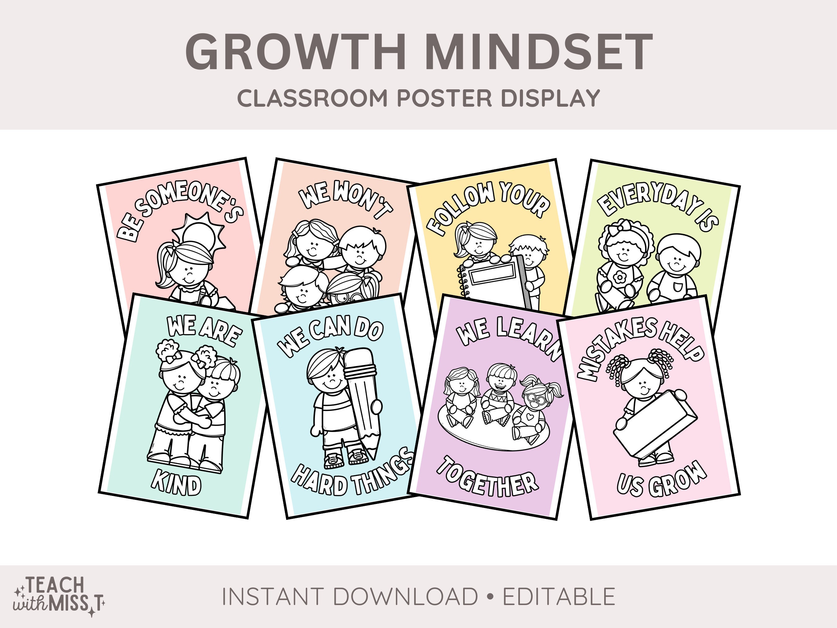 Growth Mindset Classroom Poster Bundle: Rainbow Classroom Decor ...