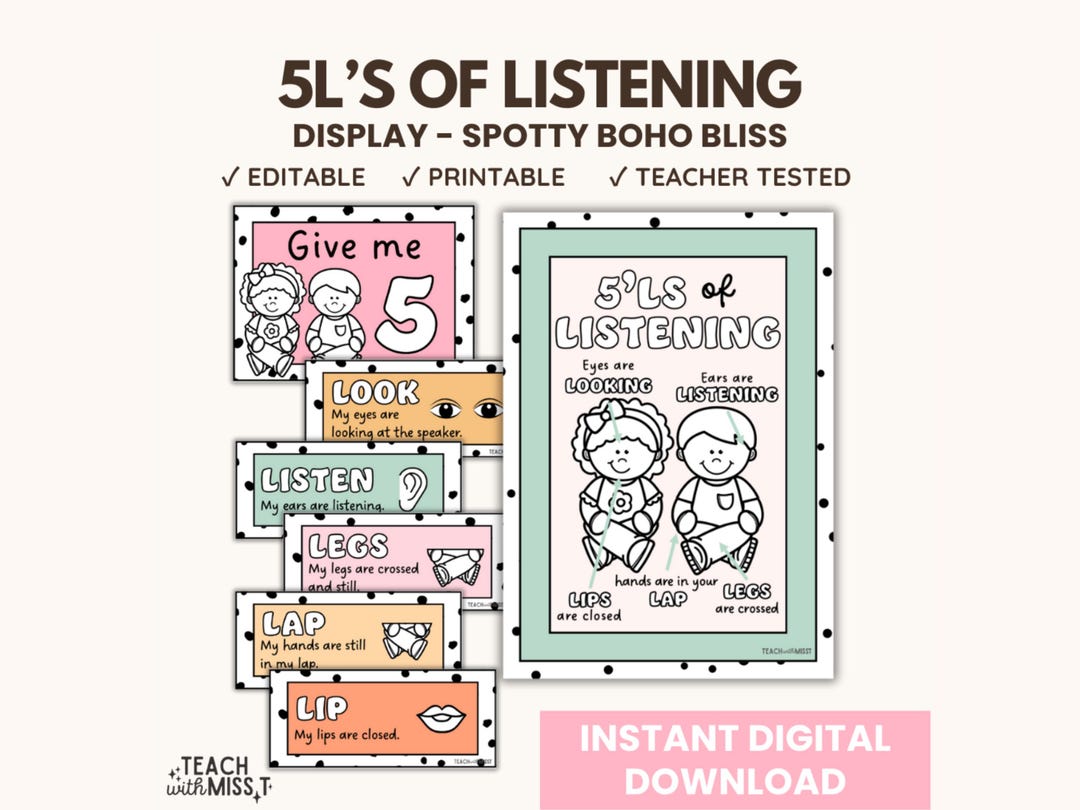 5 L's of Listening Classroom Poster: Boho Classroom Decor (digital ...