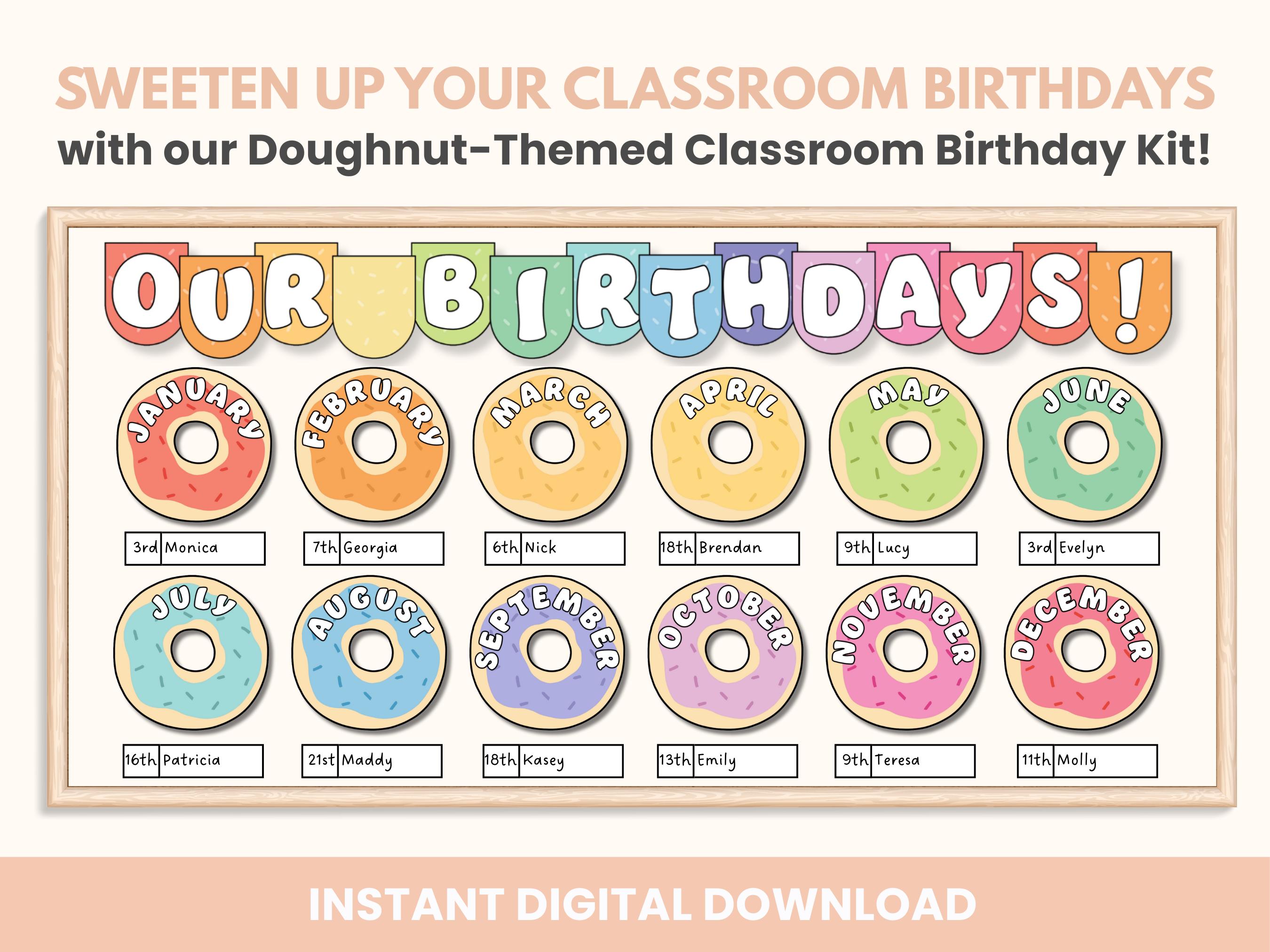 Doughnut Classroom Birthday Display | Birthday Bulletin Board Kit Decor ...