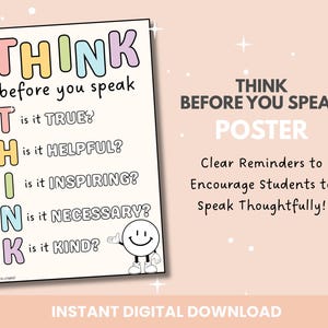 Think Before You Speak Poster: Classroom Management, Social Emotional ...