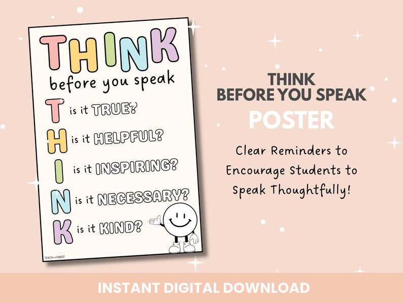 Think Before You Speak Poster: Classroom Management, Social Emotional ...
