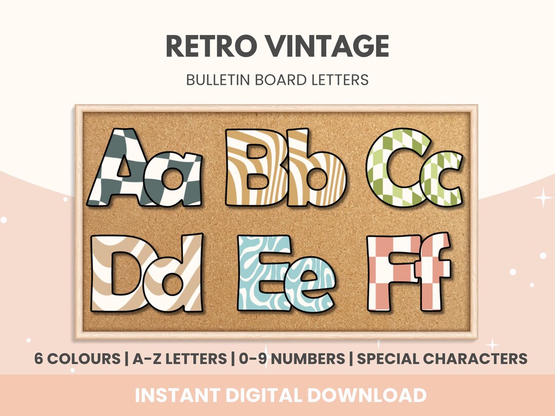 Retro Vintage Bulletin Board Letters Display Bundle | Groovy Bulletin ...