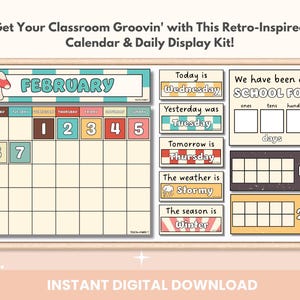 Groovy Retro Classroom Calendar Display: Weather & Seasons (digital ...