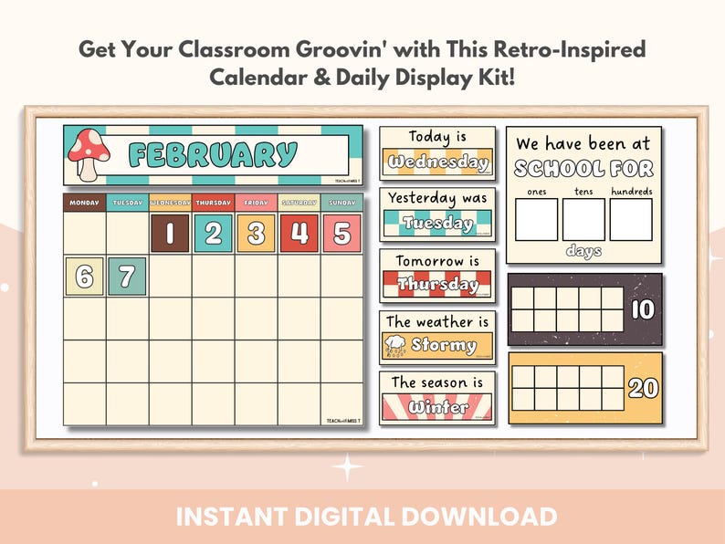 Groovy Retro Classroom Calendar Display: Weather & Seasons (digital ...