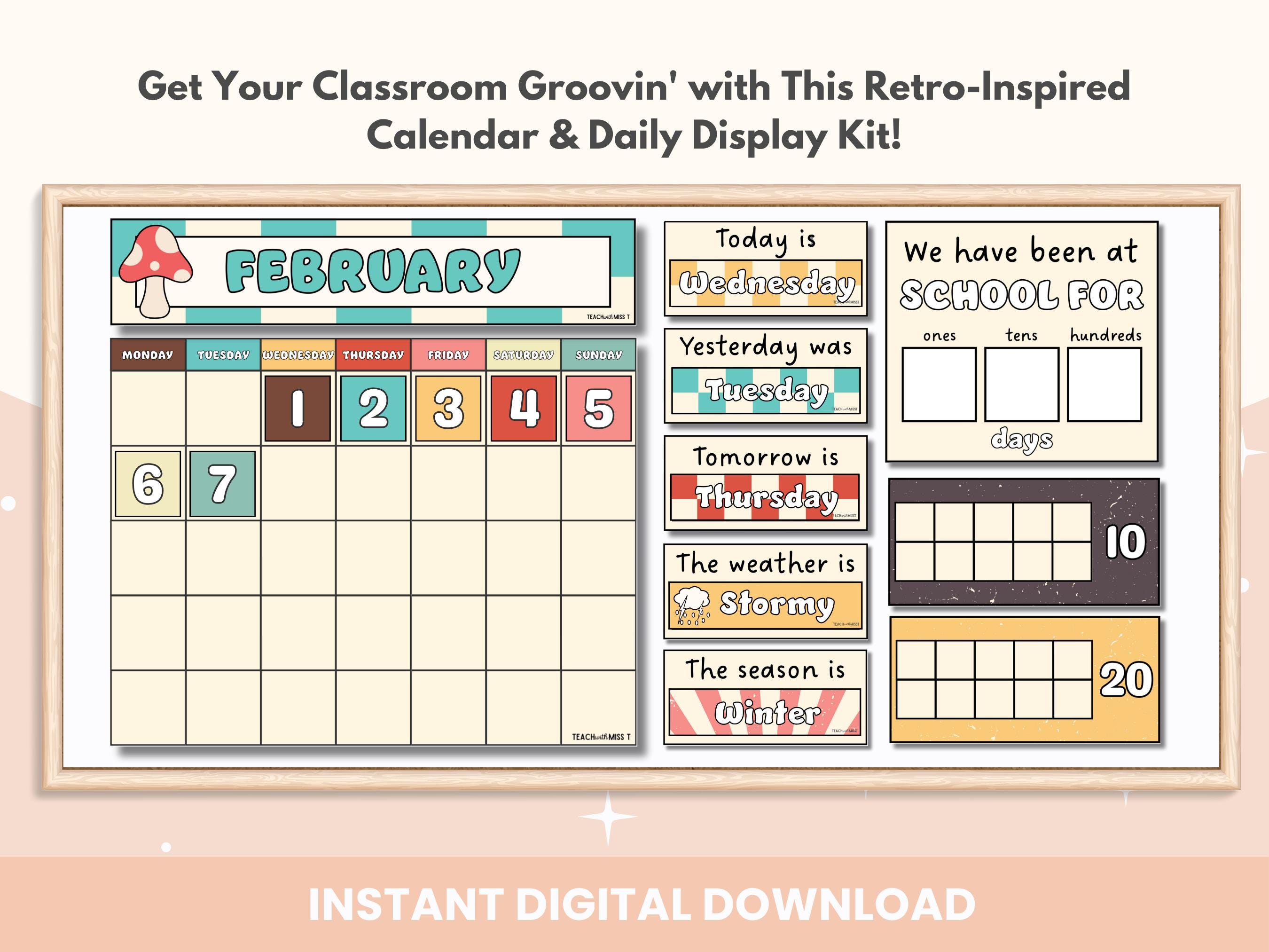 Groovy Retro Classroom Calendar Display: Weather & Seasons (digital ...