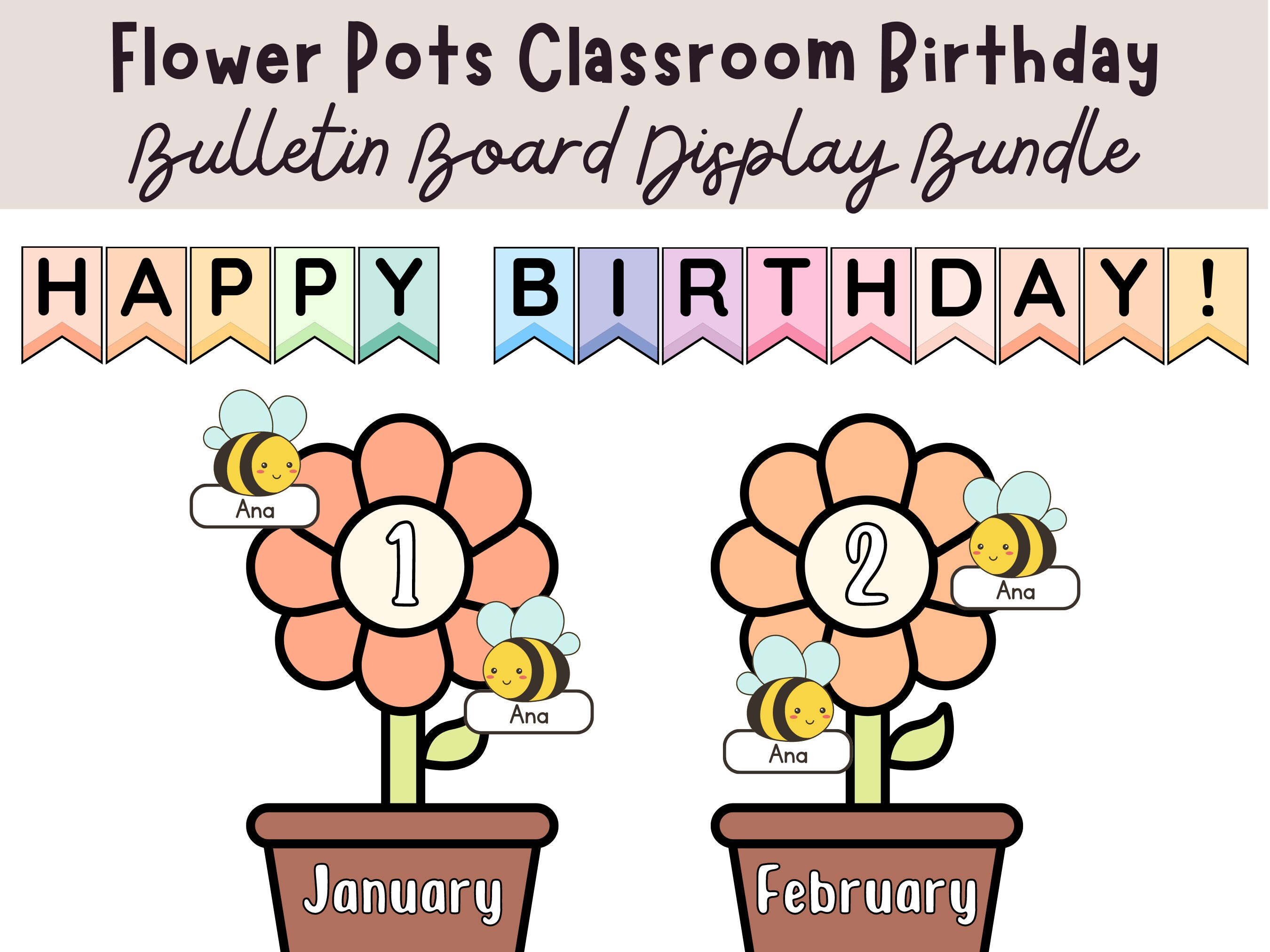 Flower Pots Classroom Birthday Display Bundle Classroom - Etsy