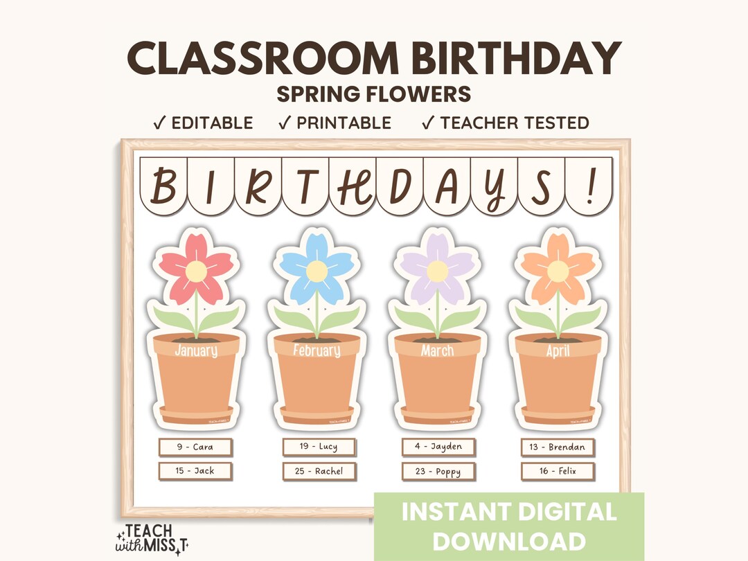 Sweet Spring Garden Classroom Birthday Display | Spring Classroom Decor ...