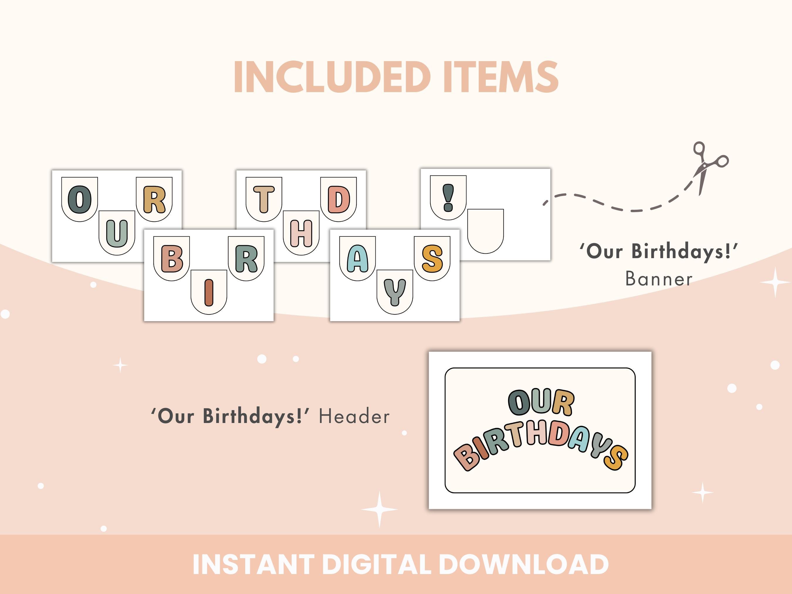 Modern Boho Classroom Birthday Display Bundle Class Birthday Bulletin ...