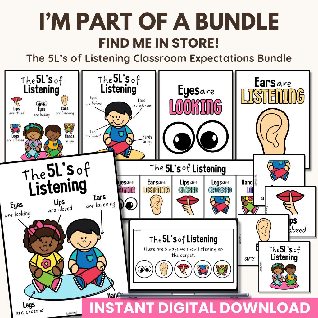 Whole Body Listening Visuals: 5l's of Listening Posters | Classroom ...