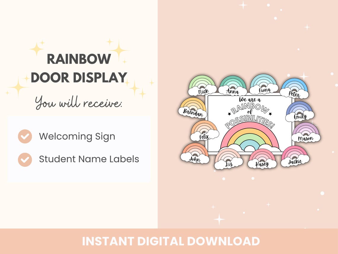 Rainbow Classroom Door Display: Editable Student Name Labels (digital ...