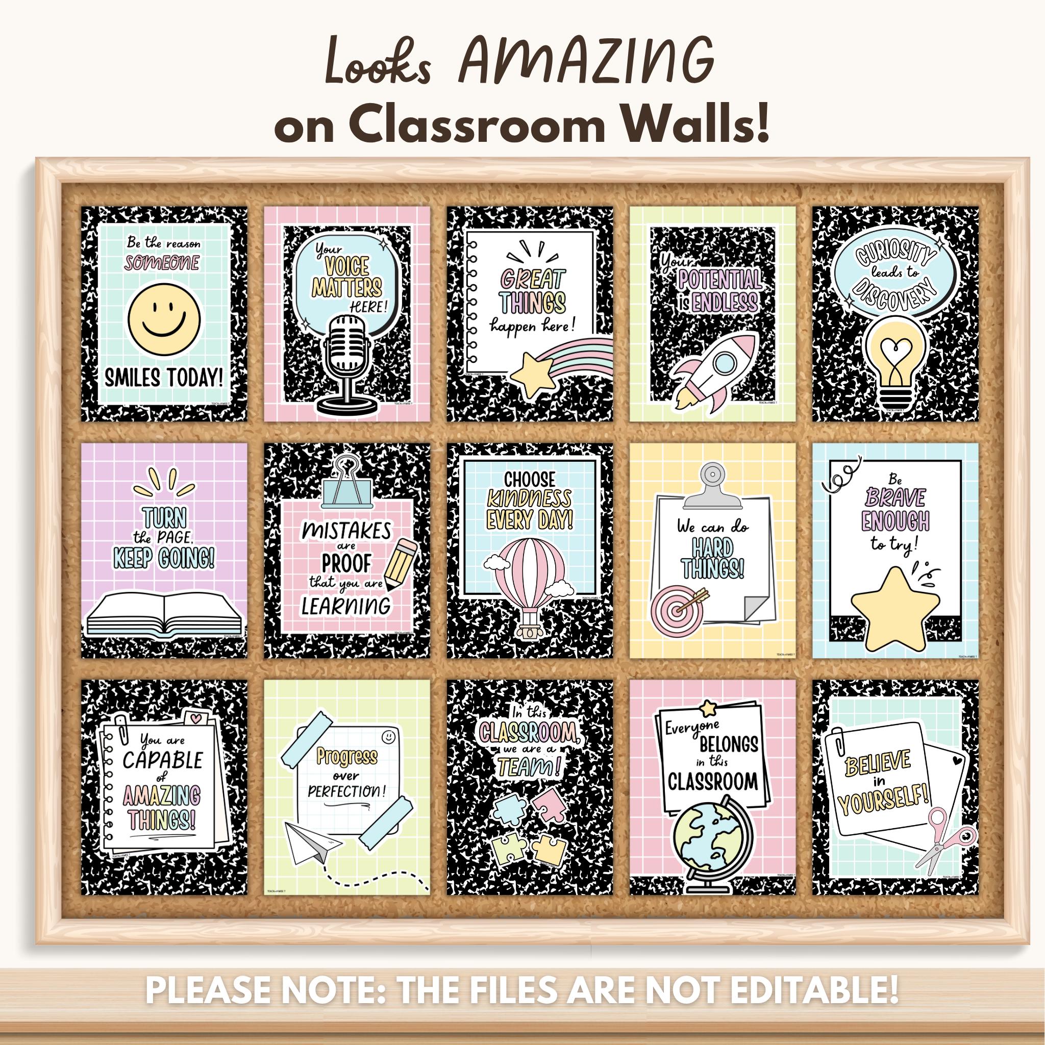Pastel Classroom Decor Posters: Rainbow Composition Notebook Theme ...