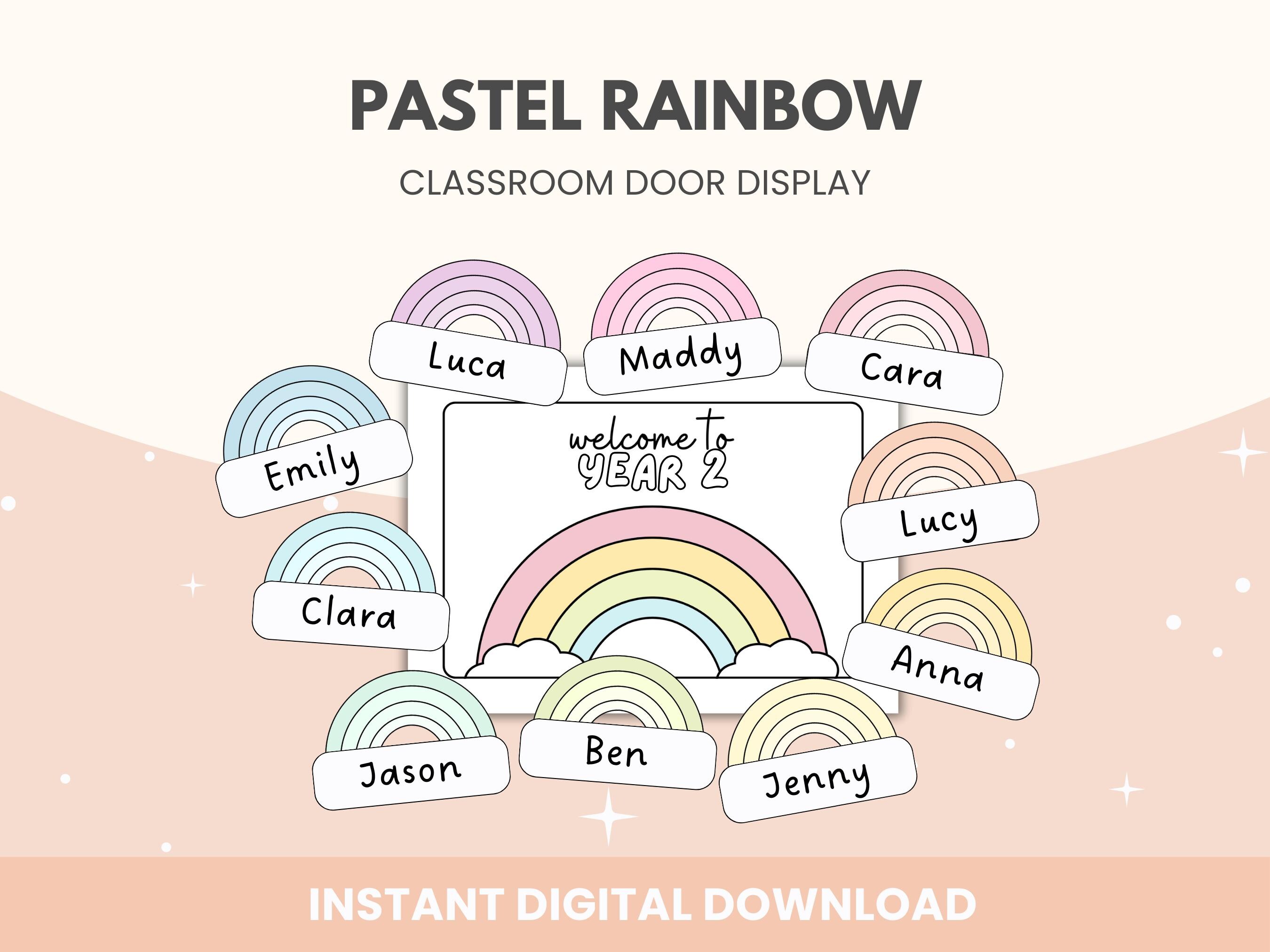 Pastel Rainbow Classroom Door Display: Editable Welcome Sign (digital ...