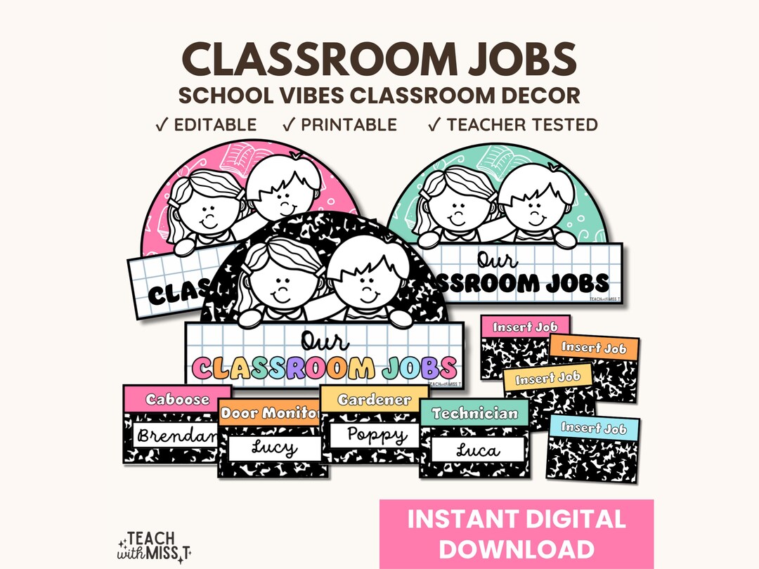 Classroom Job Cards Display | Classroom Job Board Editable | Classroom ...