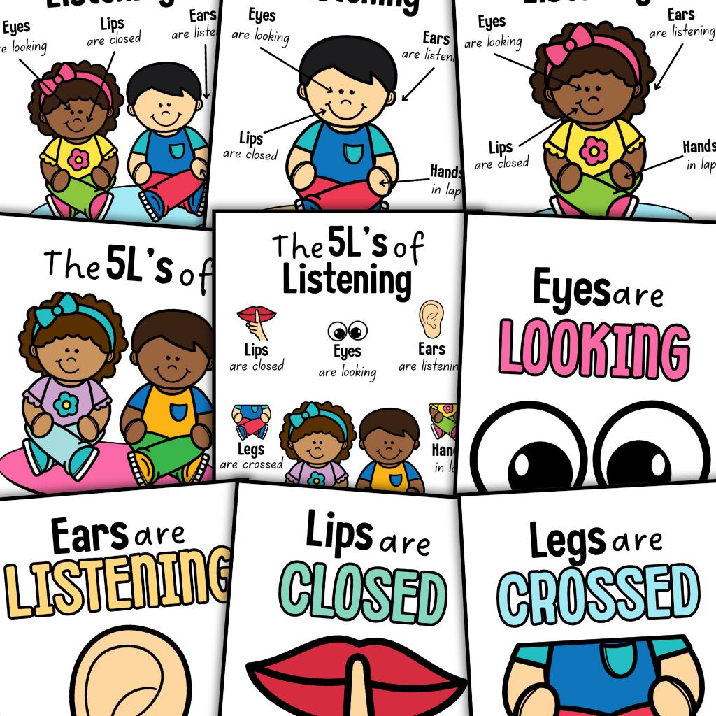 Whole Body Listening Visuals: 5l's of Listening Posters | Classroom ...