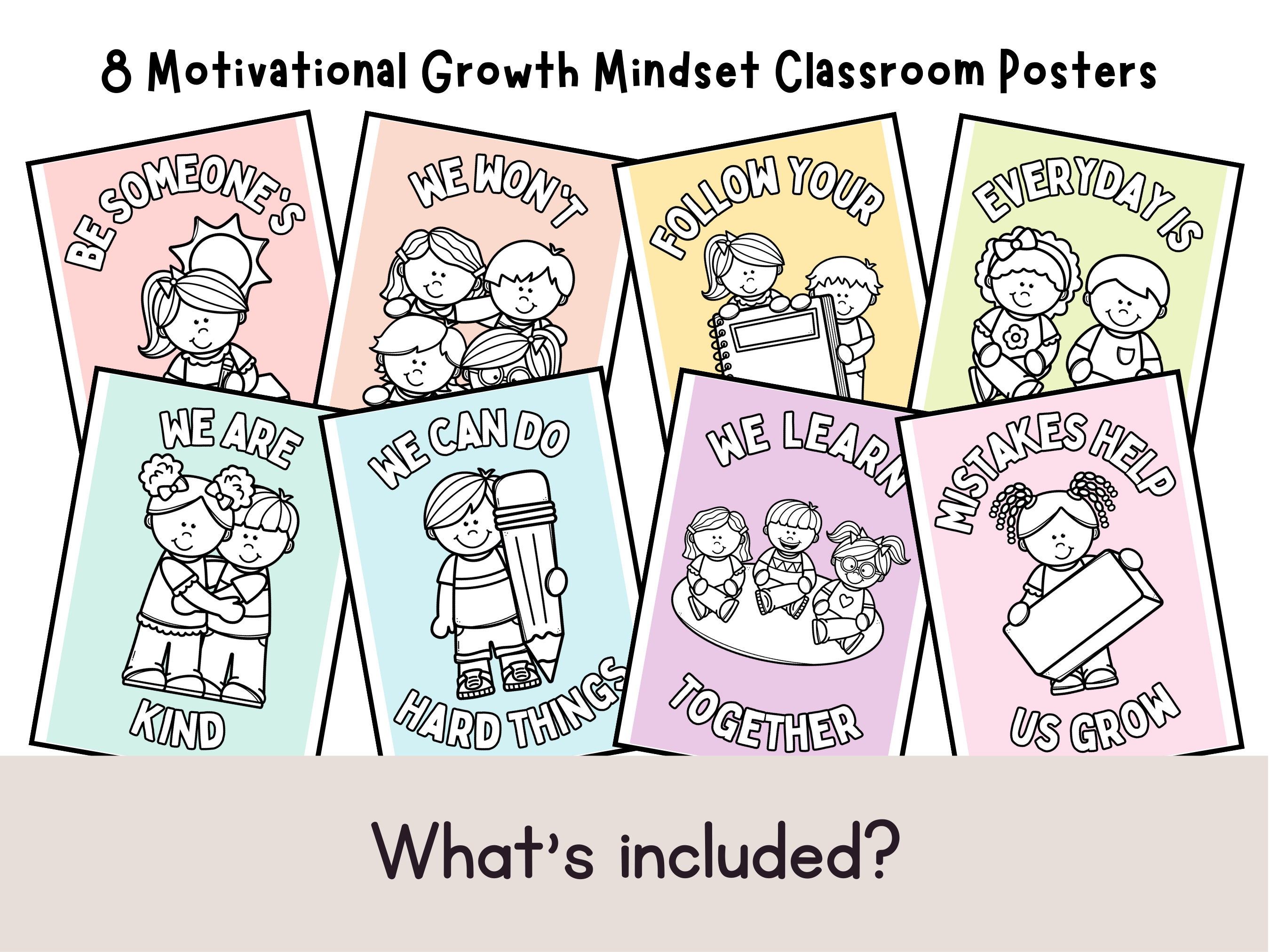 Growth Mindset Motivational Classroom Poster Bundle | Rainbow ...