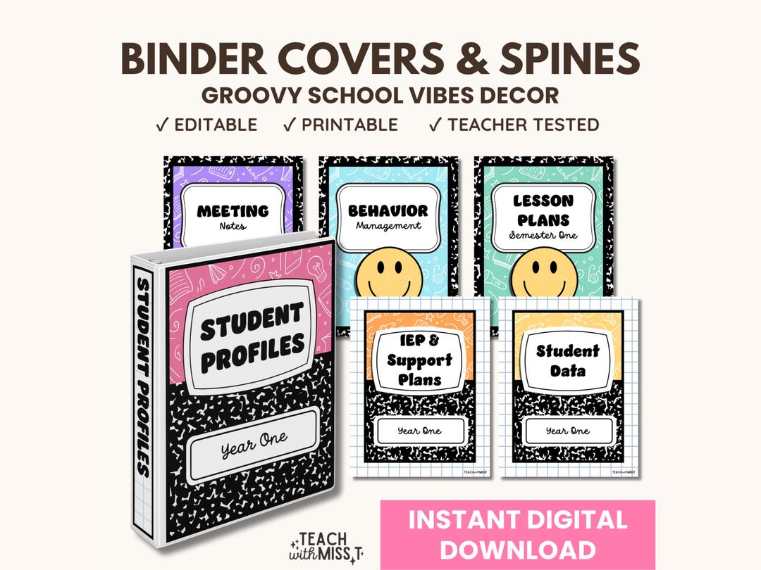 Groovy School Vibes Binder Covers and Spines | Classroom Organization ...