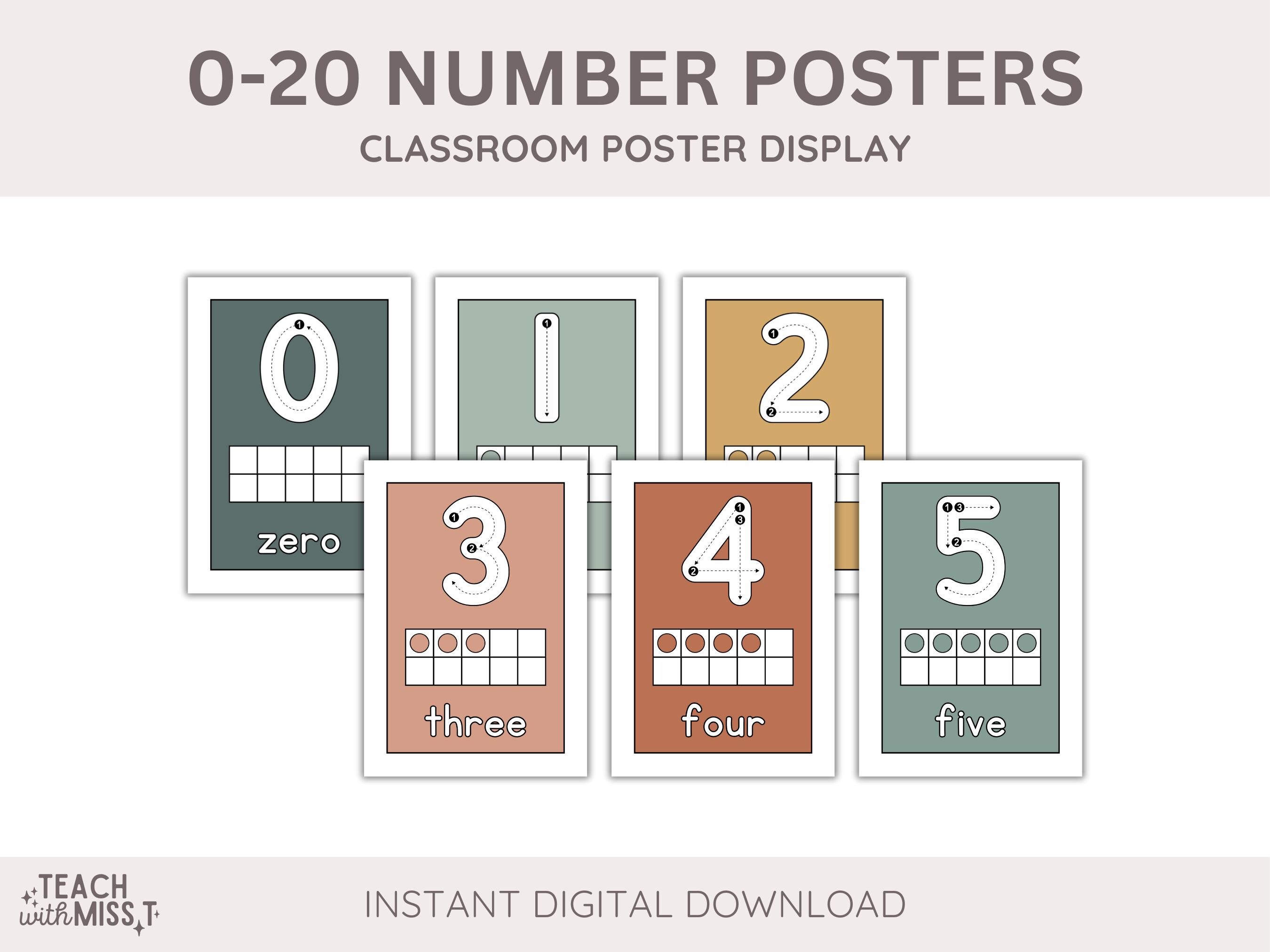 Boho 0-20 Number Posters With Tens Frame Posters Classroom Number ...
