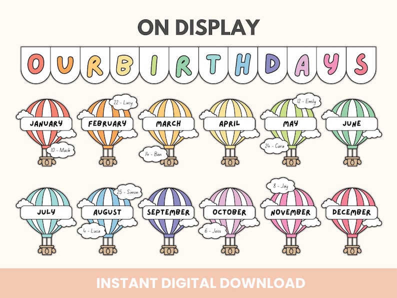 Hot Air Balloon Classroom Birthday Display | Class Birthday Bulletin ...
