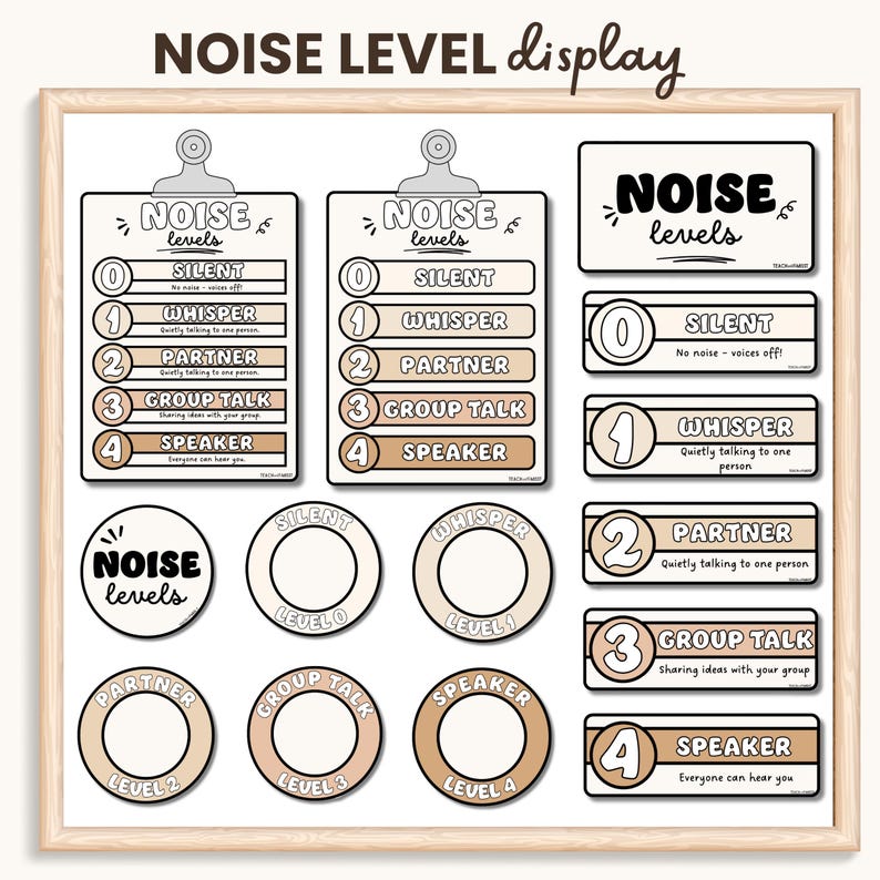 Neutral Classroom Noise Level Chart: Voice Level Posters (digital ...