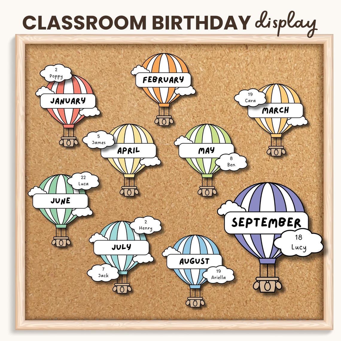 Hot Air Balloon Birthday Bulletin Board: Rainbow Classroom Decor ...