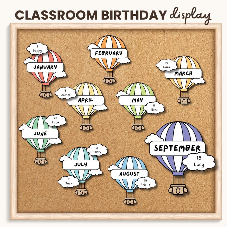 Hot Air Balloon Birthday Bulletin Board: Rainbow Classroom Decor ...