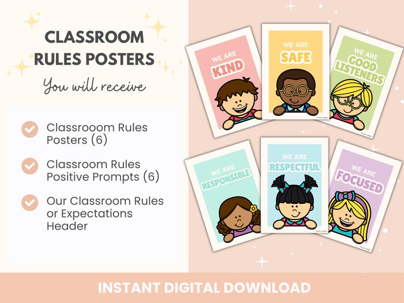 Classroom Rules Posters: Rainbow Classroom Expectations Display ...
