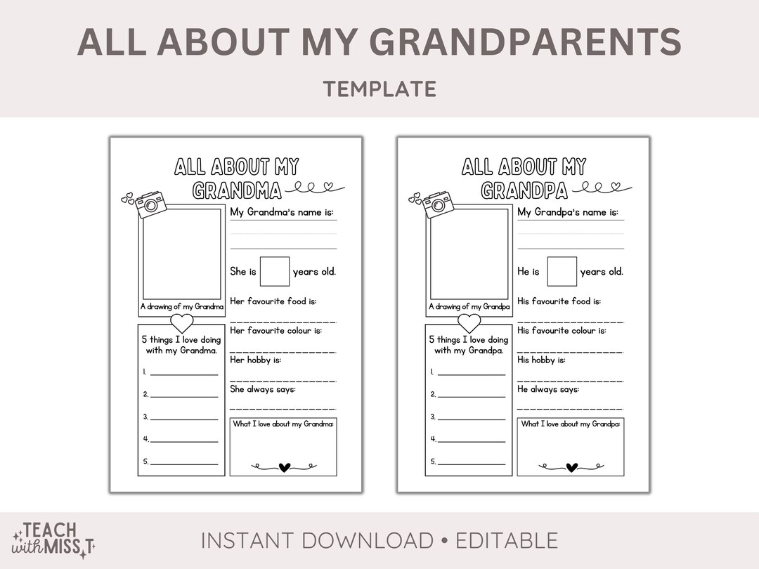 All About My Grandparents Templates (digital Download) - Etsy