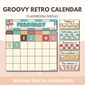 Groovy Retro Classroom Calendar Display: Weather & Seasons (digital ...