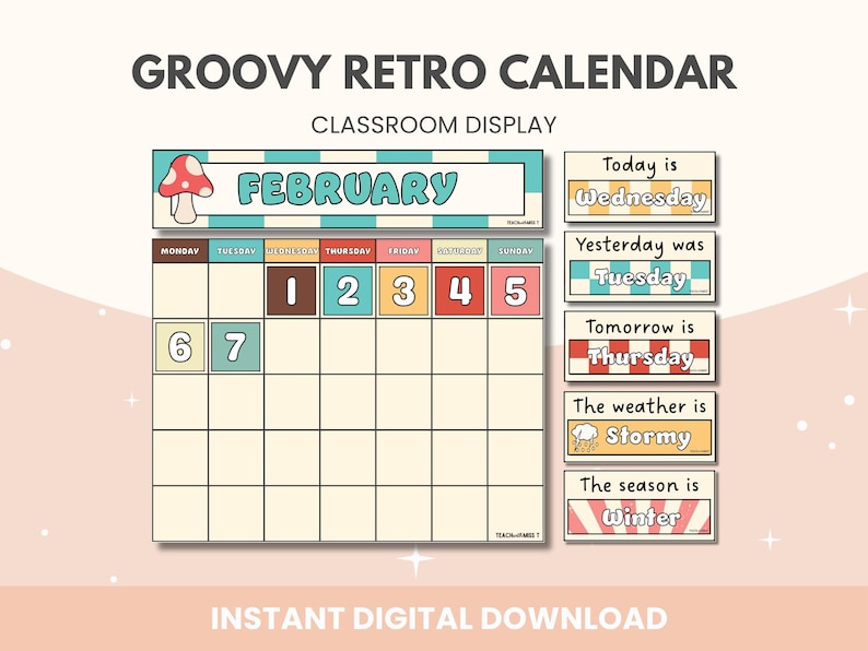 Groovy Retro Classroom Calendar Display | Retro Days of the Week ...