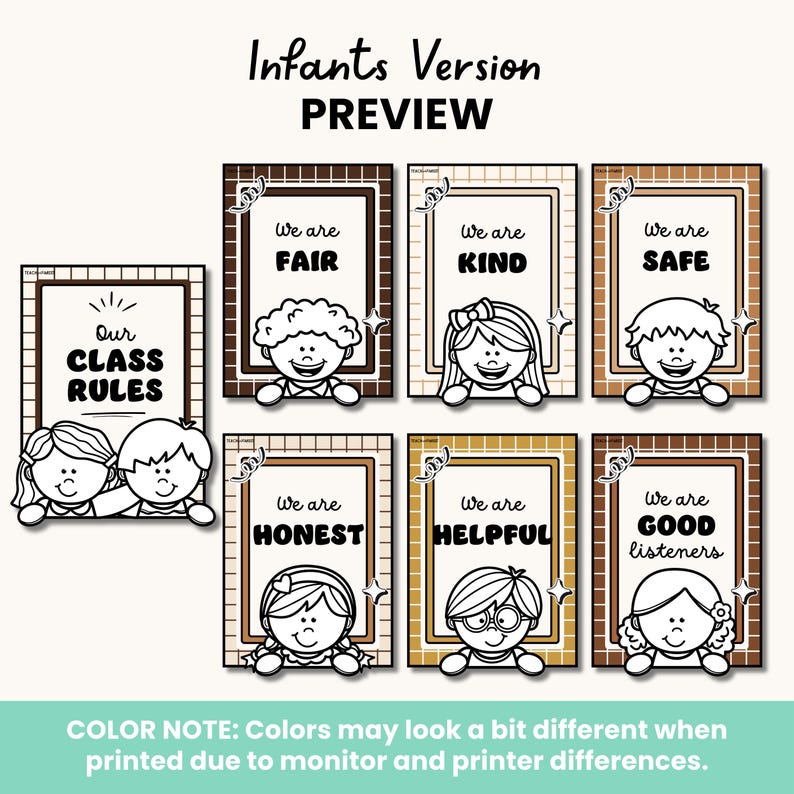 Neutral Classroom Rules Poster Set: Editable, Printable (digital ...