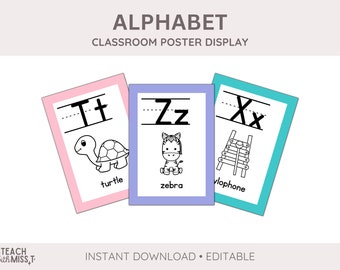 Printable Modern Calm Colors Alphabet Posters, Alphabet Letters Wall ...