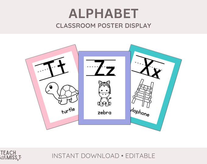 Printable Modern Calm Colors Alphabet Posters, Alphabet Letters Wall ...