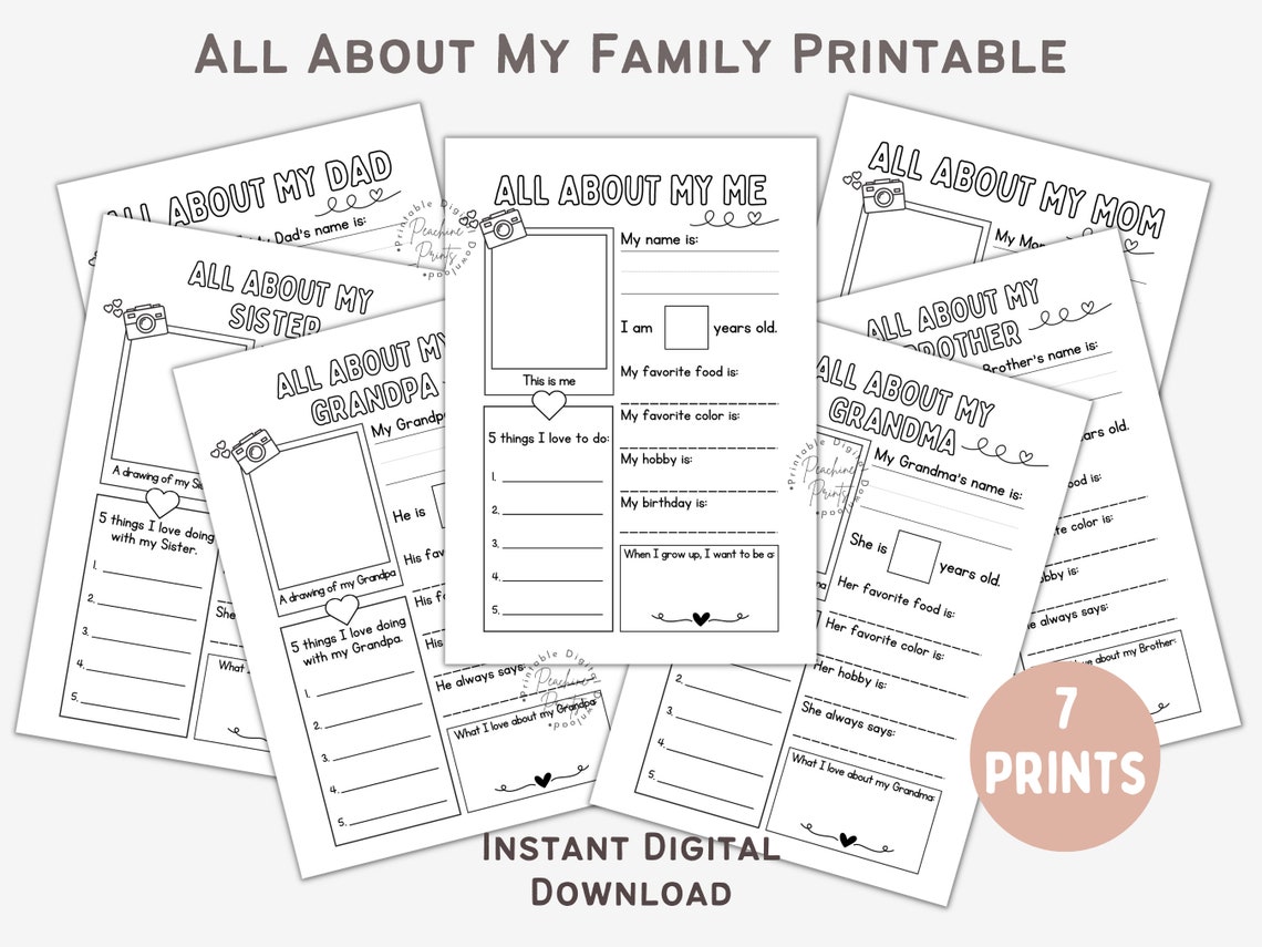All About My Family Printable Template All About Me Mom Dad | Etsy