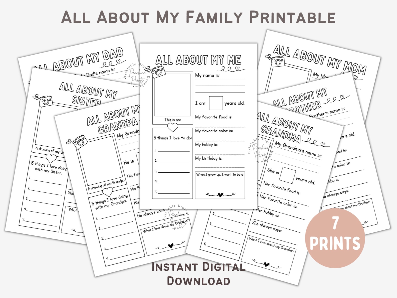 All About My Family Printable Template All About Me Mom Dad | Etsy