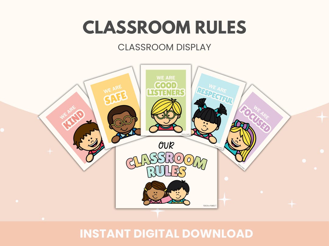 Classroom Rules Posters: Rainbow Classroom Expectations Display ...